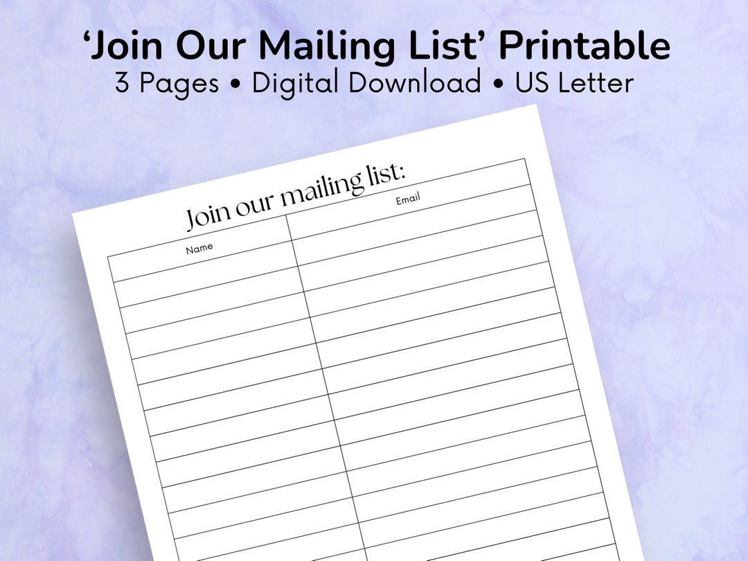 Join Our Mailing List - Printable - Digital Download | for Front Desk ...