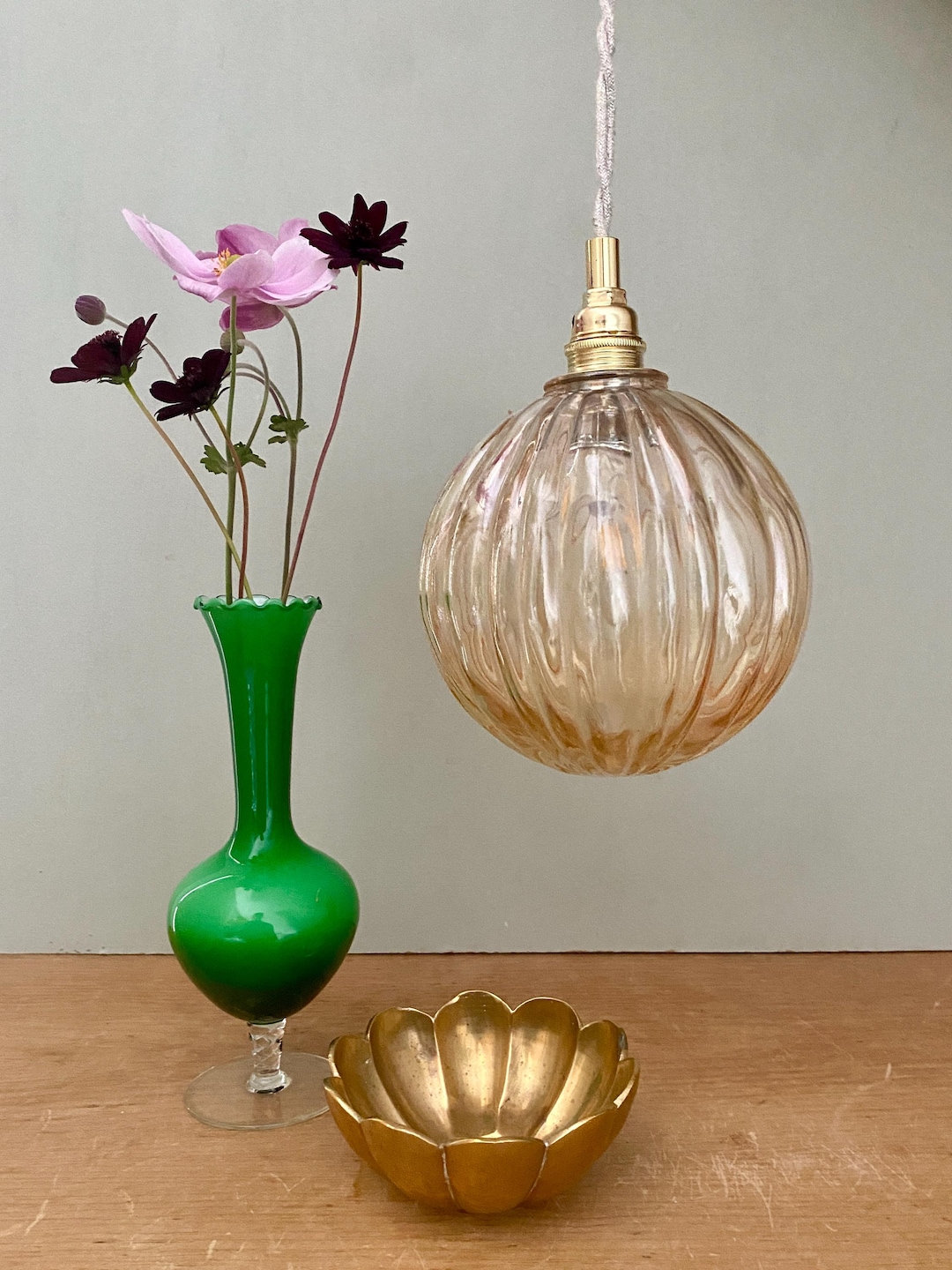 Vintage Round Amber Glass Globe Pendant Light - Etsy