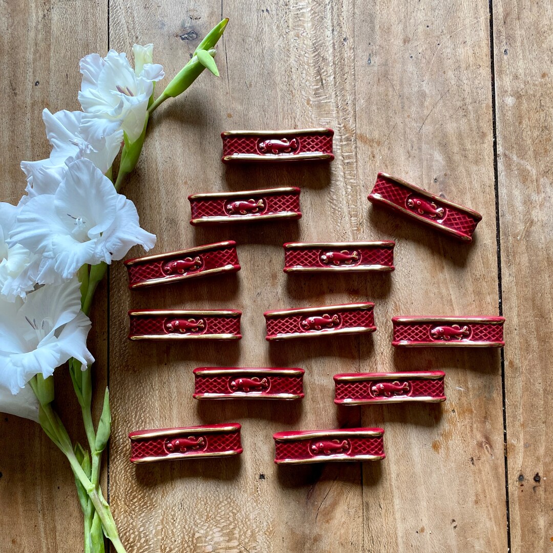 Set of 12 Vintage Art Deco Red and Gold Ceramic Knife Rests - Etsy