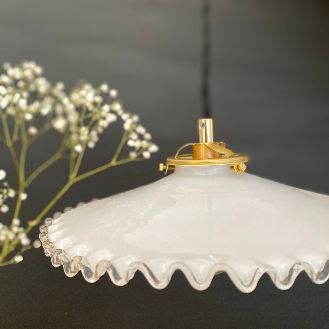 Vintage White Opaline Lampshade Pendant Light - Etsy