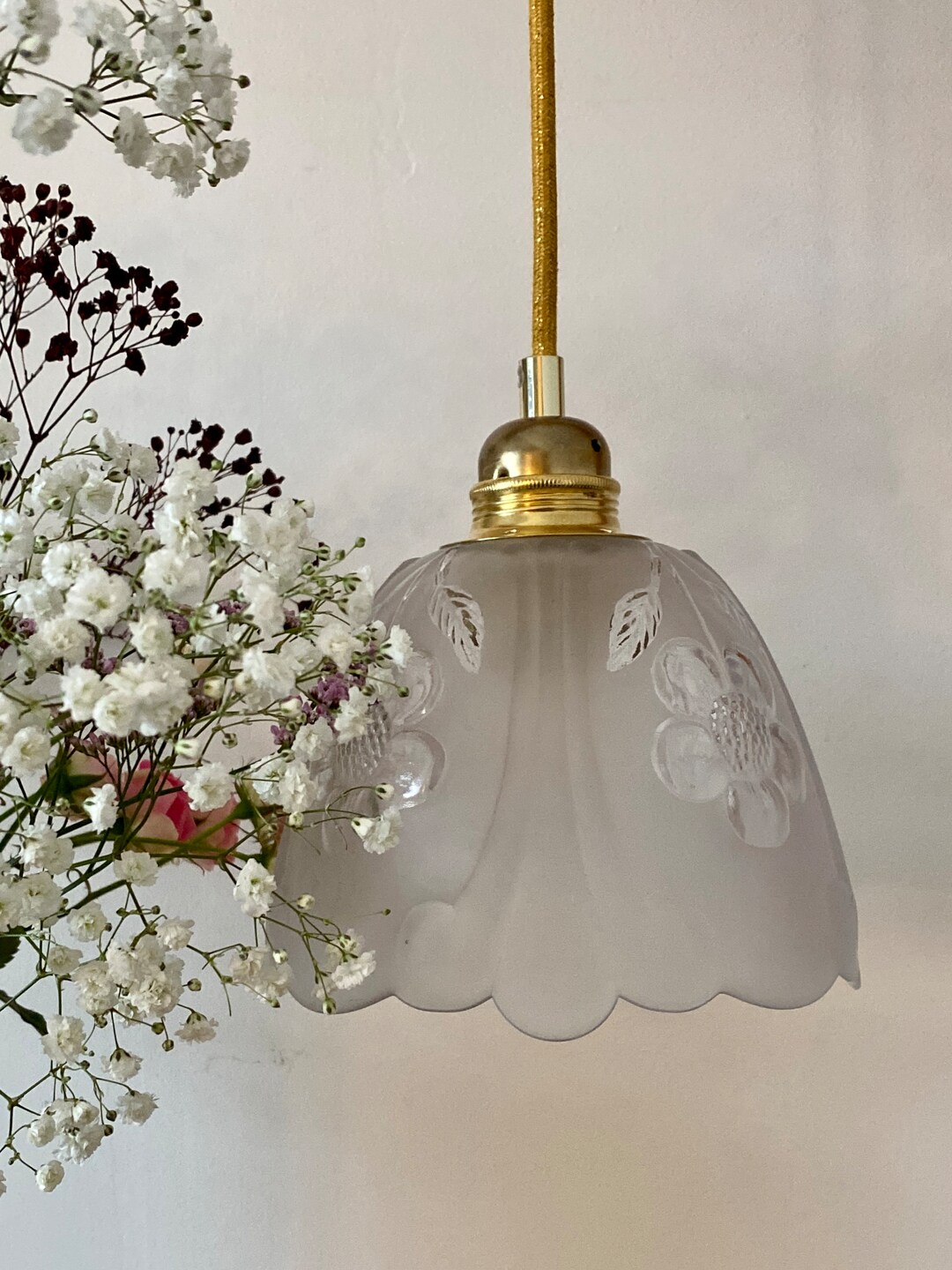 Vintage Frosted Glass Flower Pattern Lampshade Suspension - Etsy