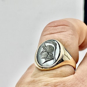 9ct Gold Centurion's Head Signet/dress Ring. Real Heamatite Stone ...