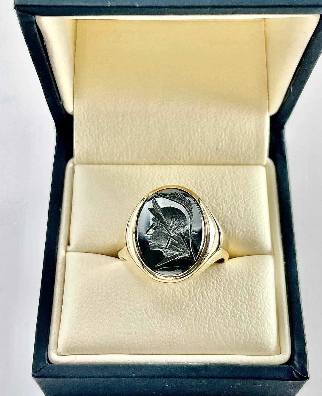 9ct Gold Centurion's Head Signet/dress Ring. Real Heamatite Stone ...