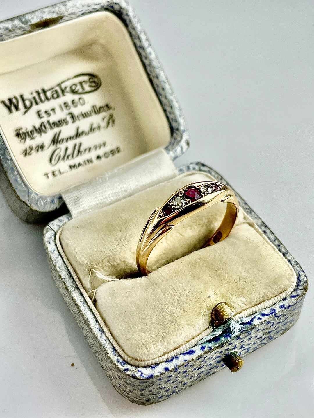 Antique 18ct Gold Ruby & Diamond 5 Stone Ring. REAL Gems, 0.10cts Old Cut Diamonds, RARE ...