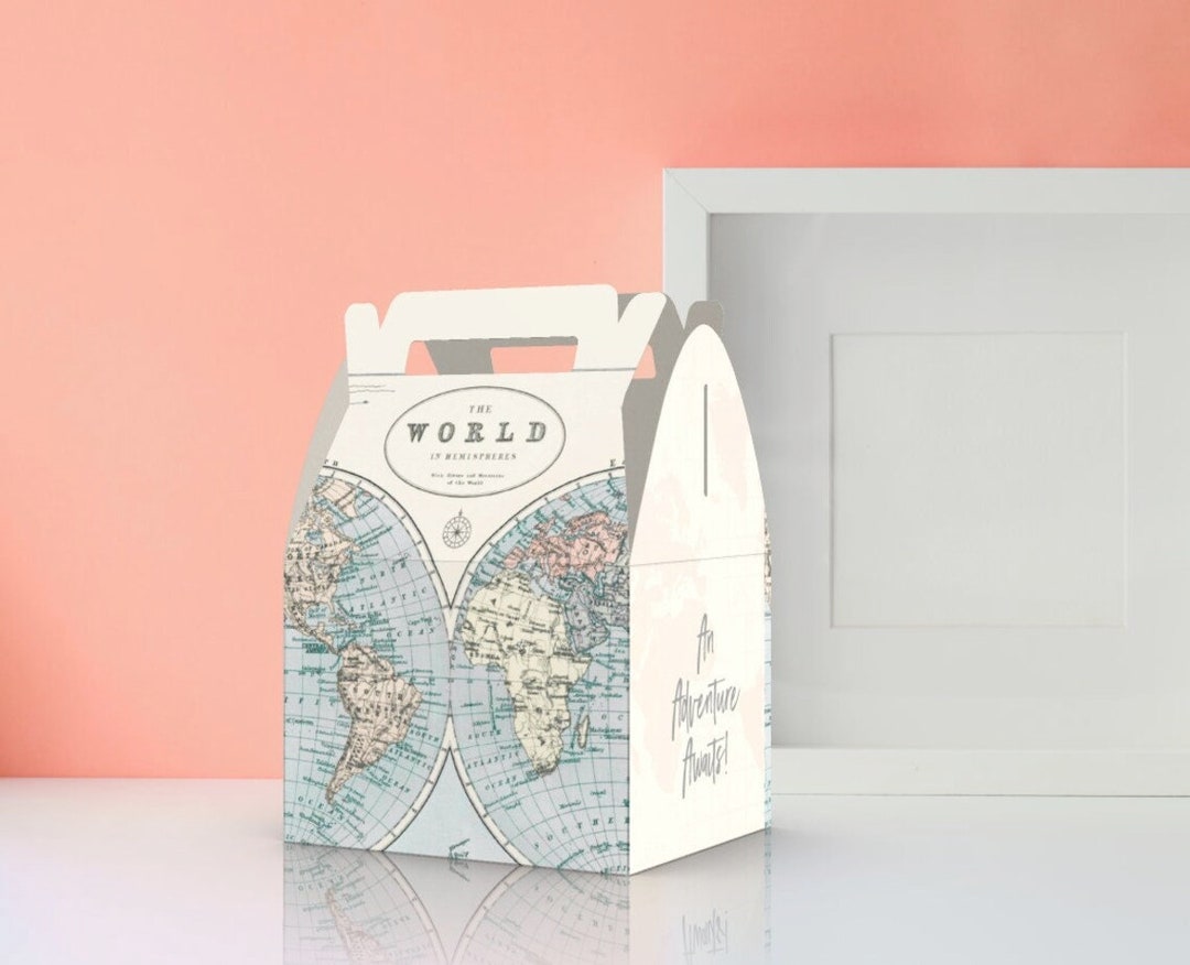 An Adventure Awaits | Map Vintage | Party Favor Box| Birthday | Shower ...