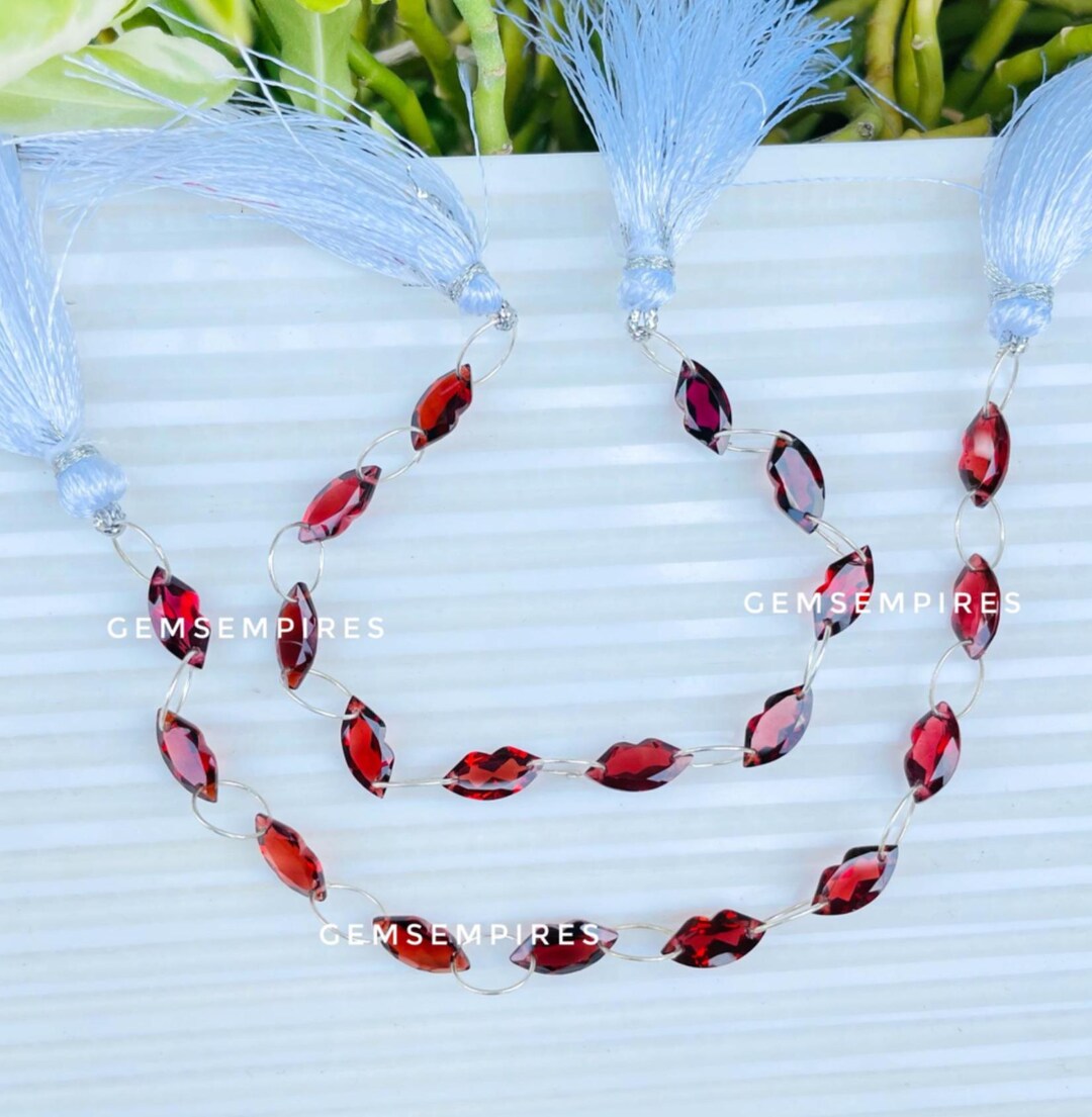 Natural Mozambique Garnet Lips Cut Jewellery Making Gemstone Beads Size ...