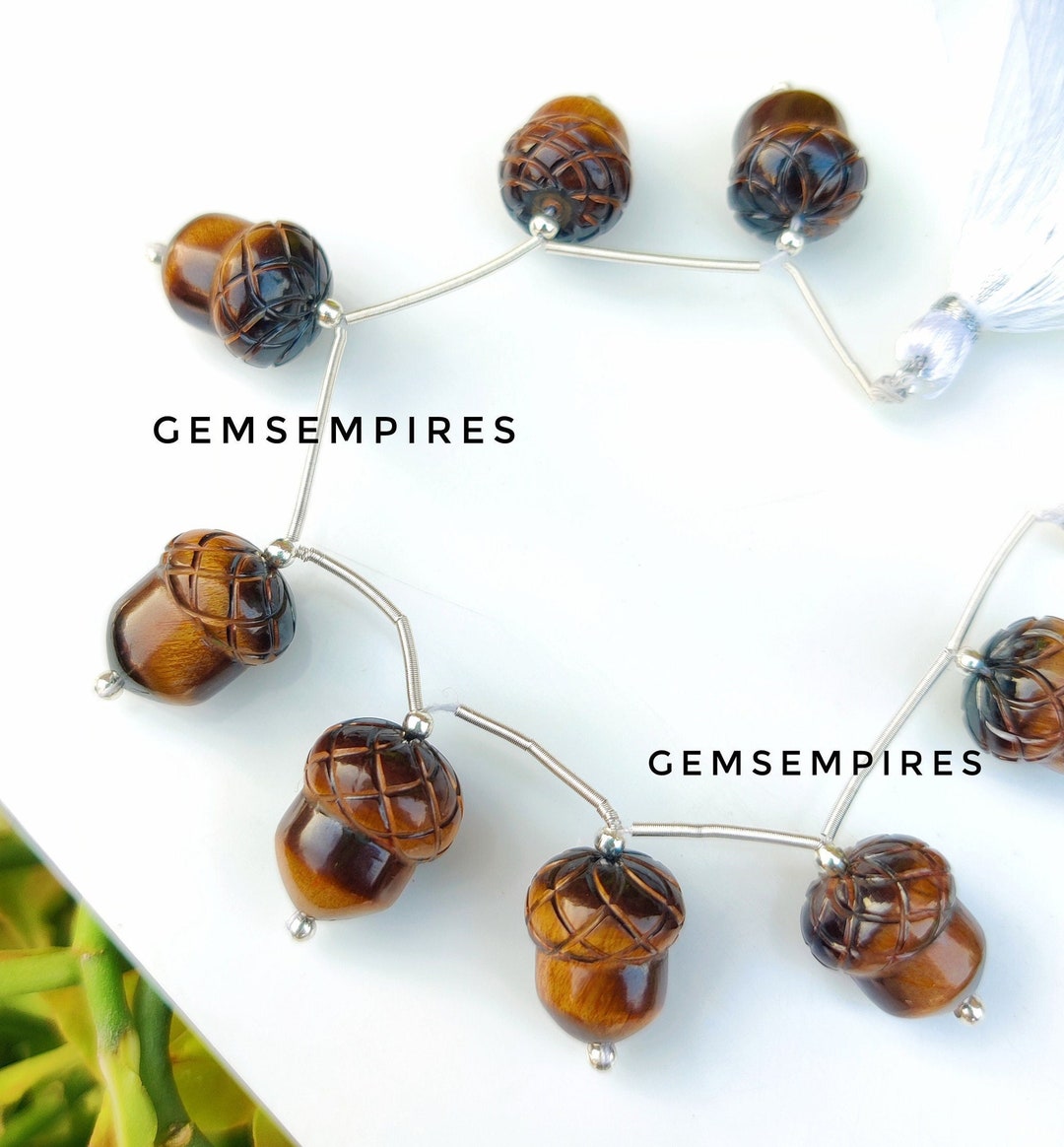 Aaanatural Tiger Eye Had Carved Acorn Shape Hand Carved Beads,tiger Eye ...