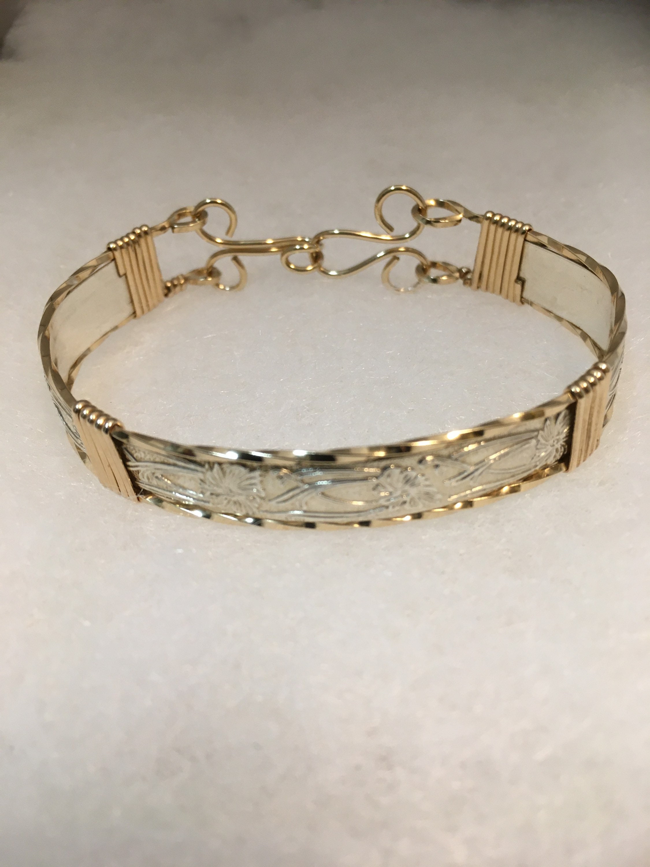 Sterling Silver Patterned Wire Bracelet Trimmed in Gold Filled Wire. - Etsy