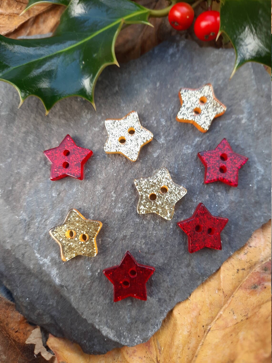 14mm Christmassy Star Buttons. 10 Pieces, Red or Gold. - Etsy UK