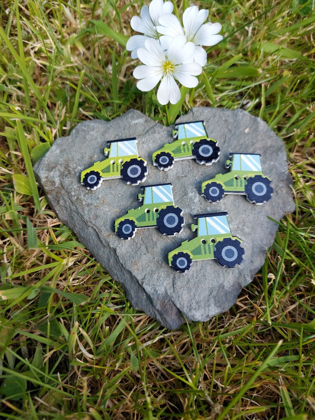 Wooden Green Tractor Buttons. Pack of 5. - Etsy