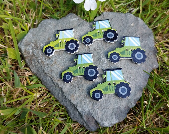 Wooden Green Tractor Buttons. Pack of 5. - Etsy