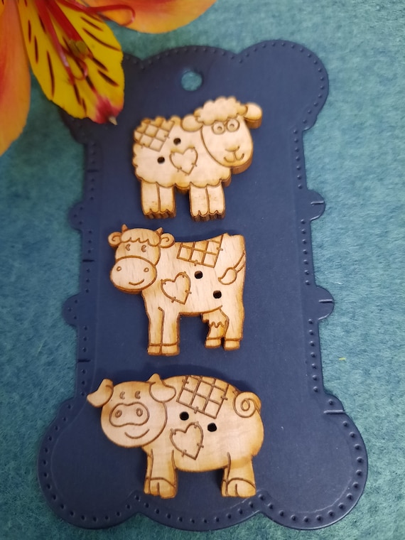 Wooden Farmyard Animal Buttons. Cow Sheep and Pig | Etsy