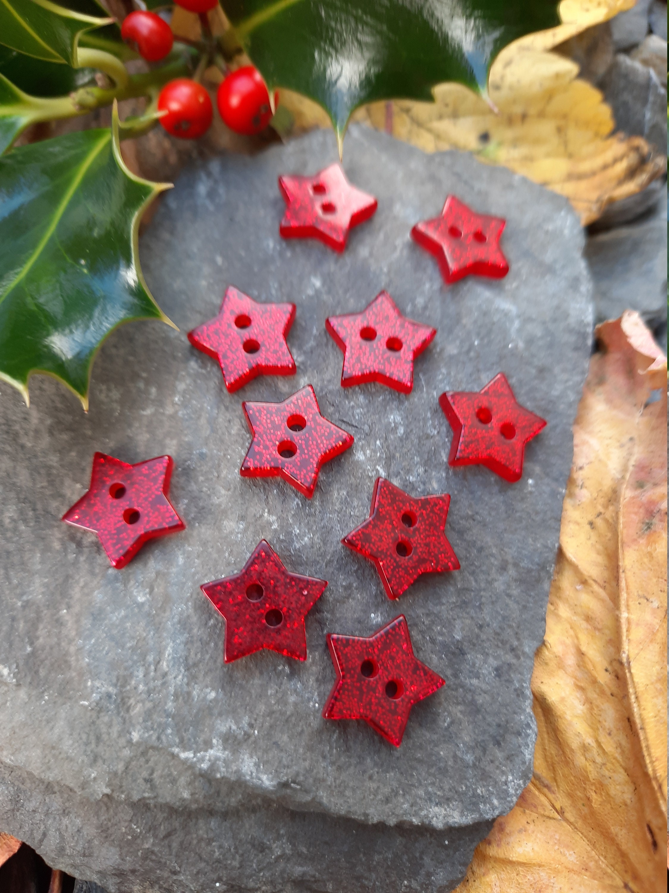 14mm Christmassy Star Buttons. 10 Pieces, Red or Gold. - Etsy UK