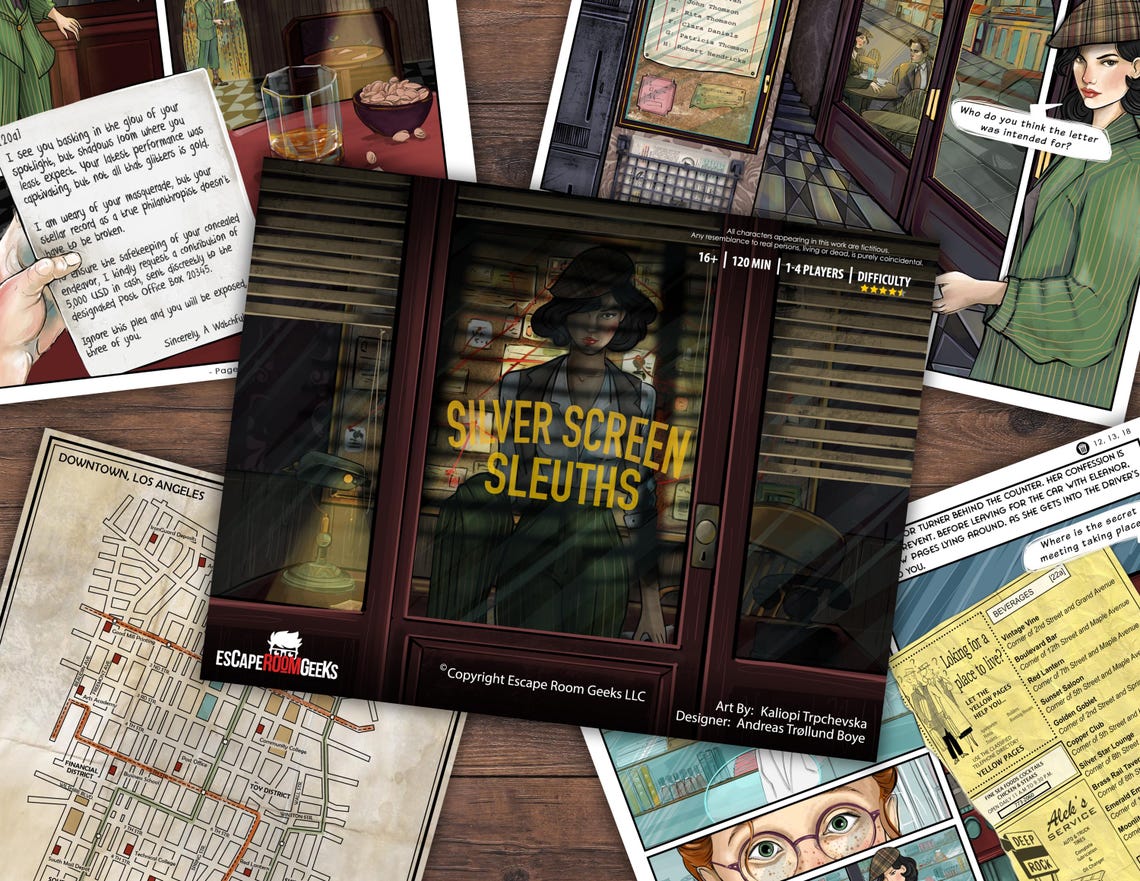 Escape Room for Adults. "silver Screen Sleuths" Printable Escape Room ...