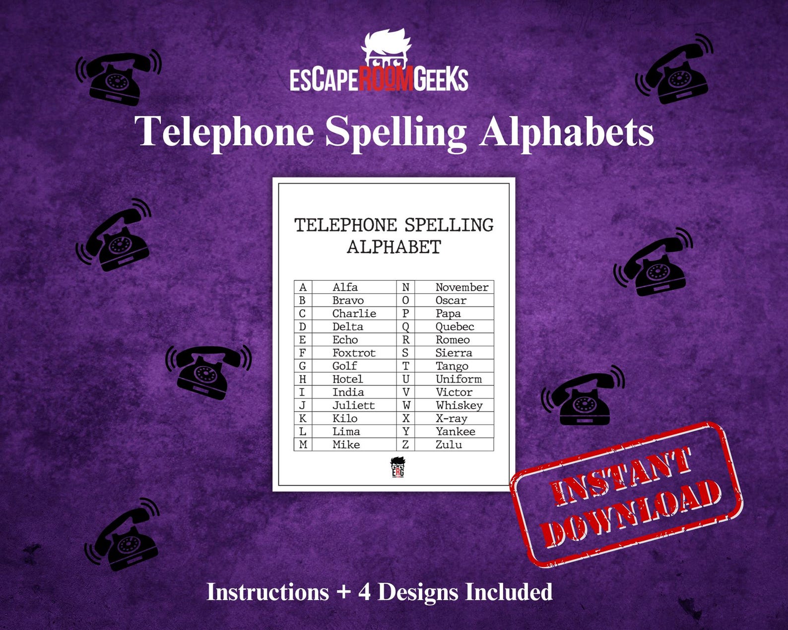 Printable Telephone Spelling Alphabet Template - DIY Escape Room Clue ...