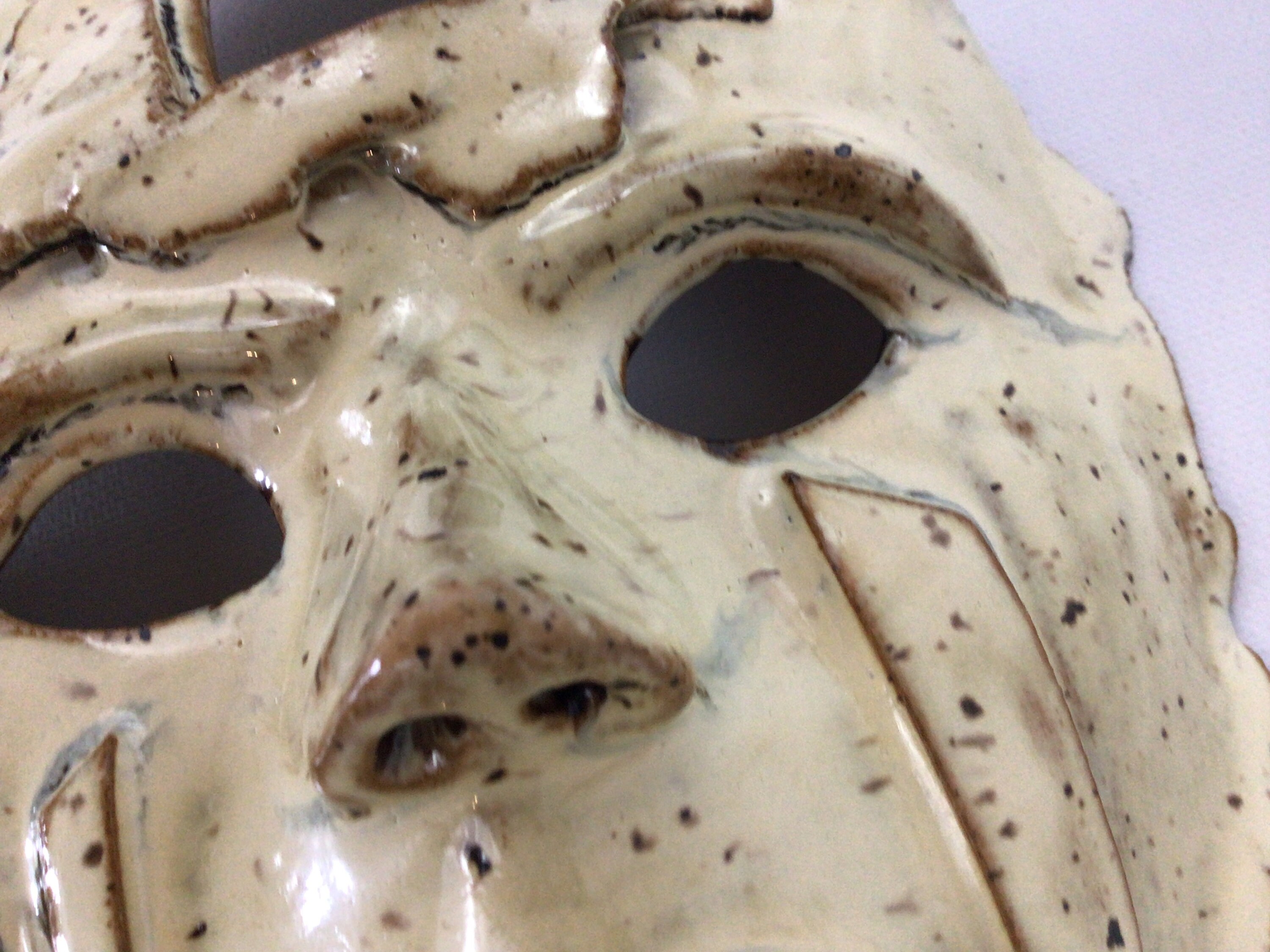 Ceramic Wall Mask Tribal Mask Wall Decor Speckled Clay off White Black ...