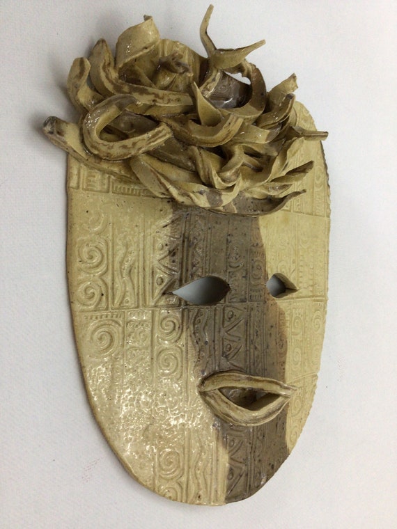 Ceramic Wall Art Clay Mask Curly Haired Mask Mixed Clay - Etsy