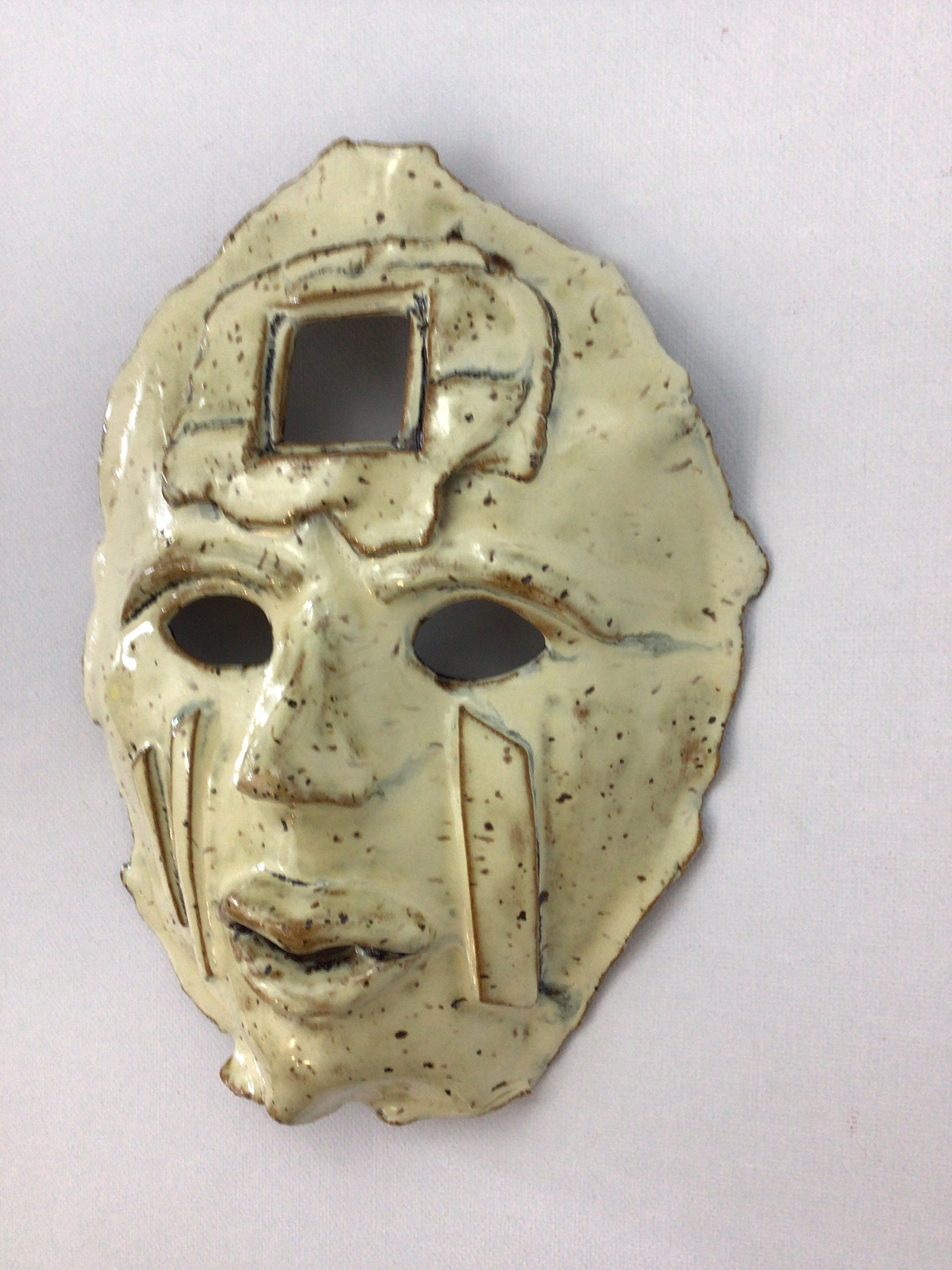 Ceramic Wall Mask Tribal Mask Wall Decor Speckled Clay off White Black ...