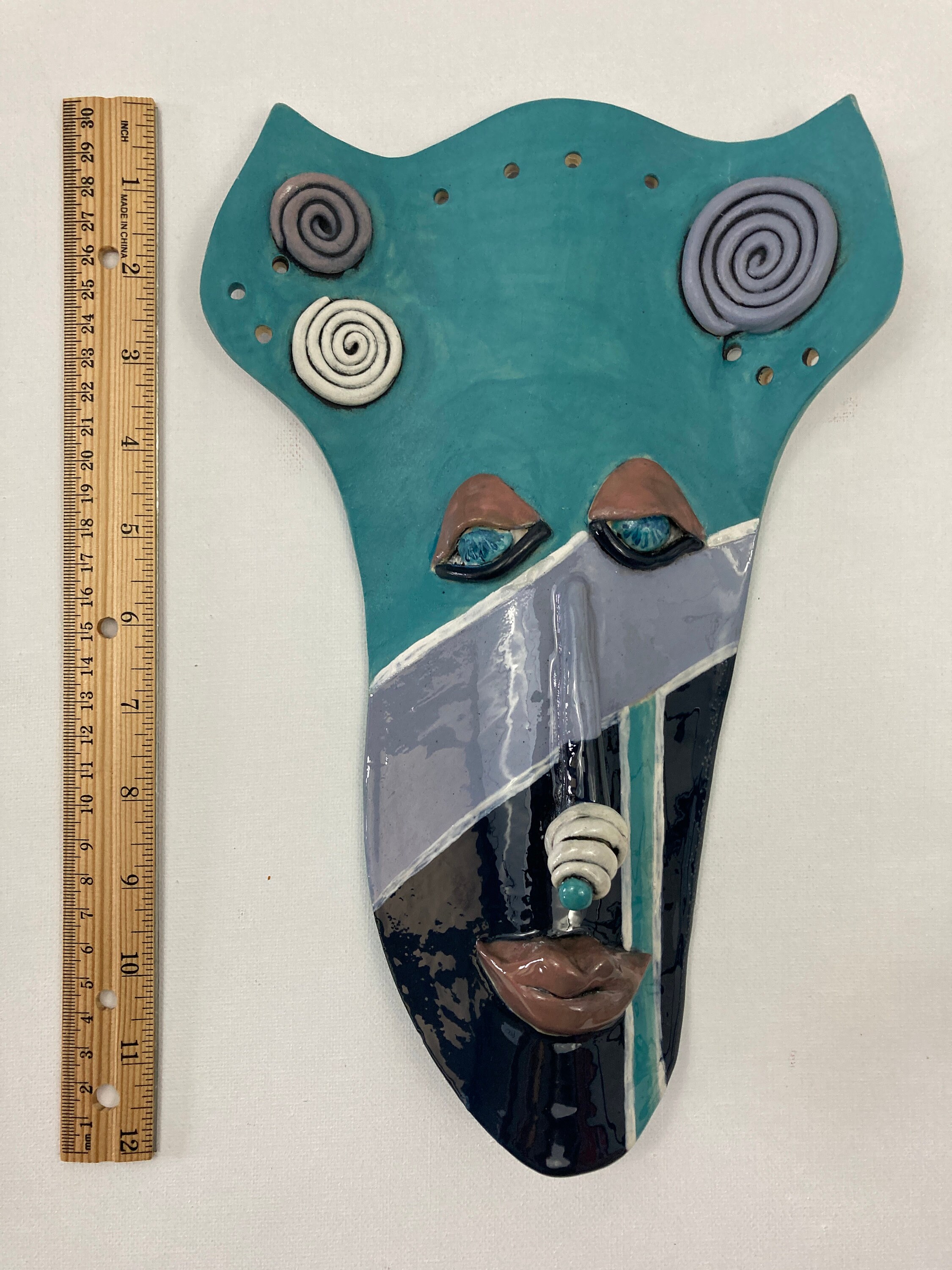 Colorful Ceramic Mask | Wall Mask | Wall Sculpture | "toroto" - Etsy