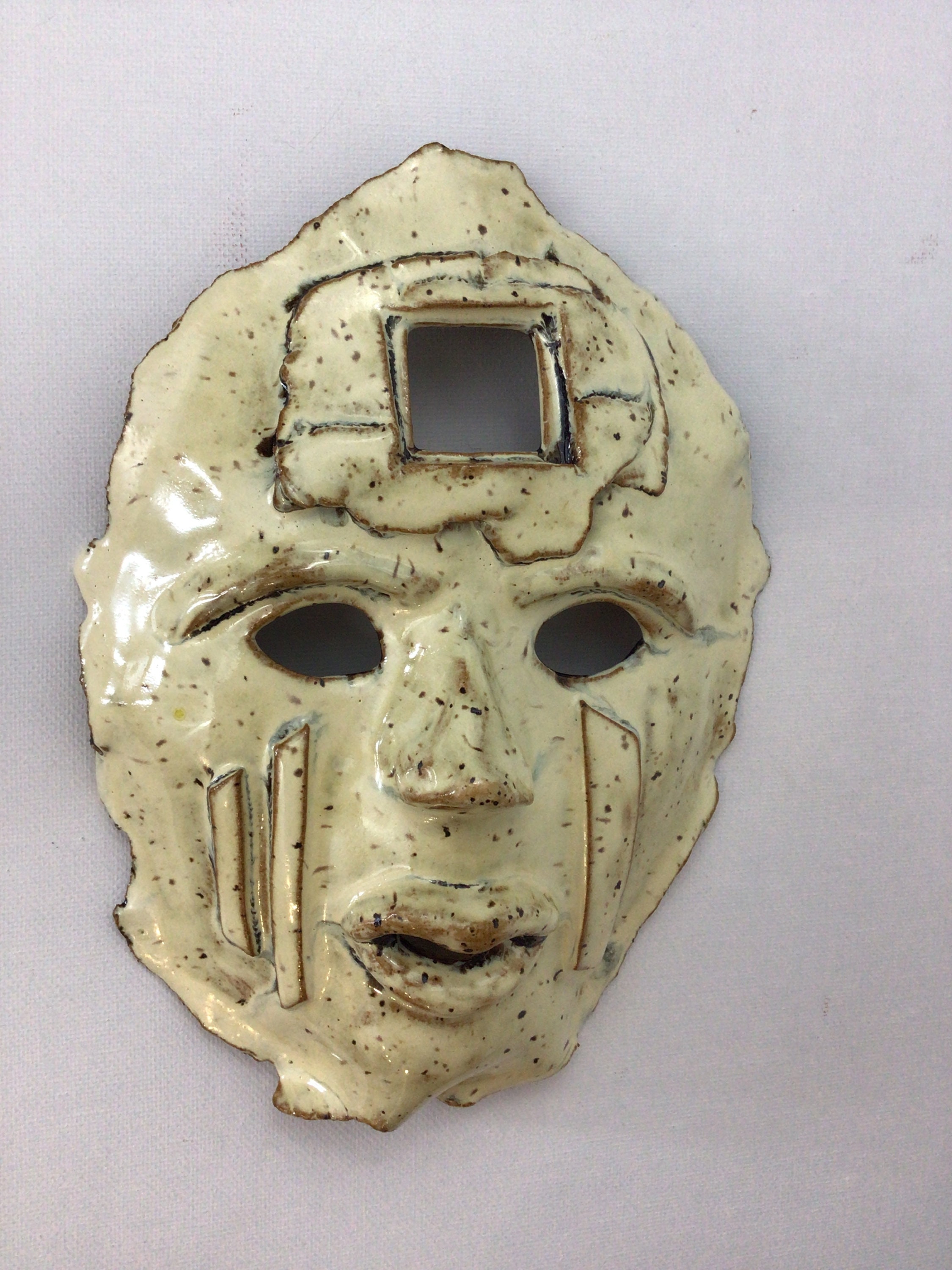 Ceramic Wall Mask Tribal Mask Wall Decor Speckled Clay off White Black ...