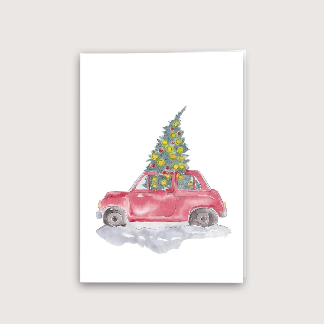 Car Christmas Card I Mini and Christmas Tree I A6 I Cute Folding Card I ...