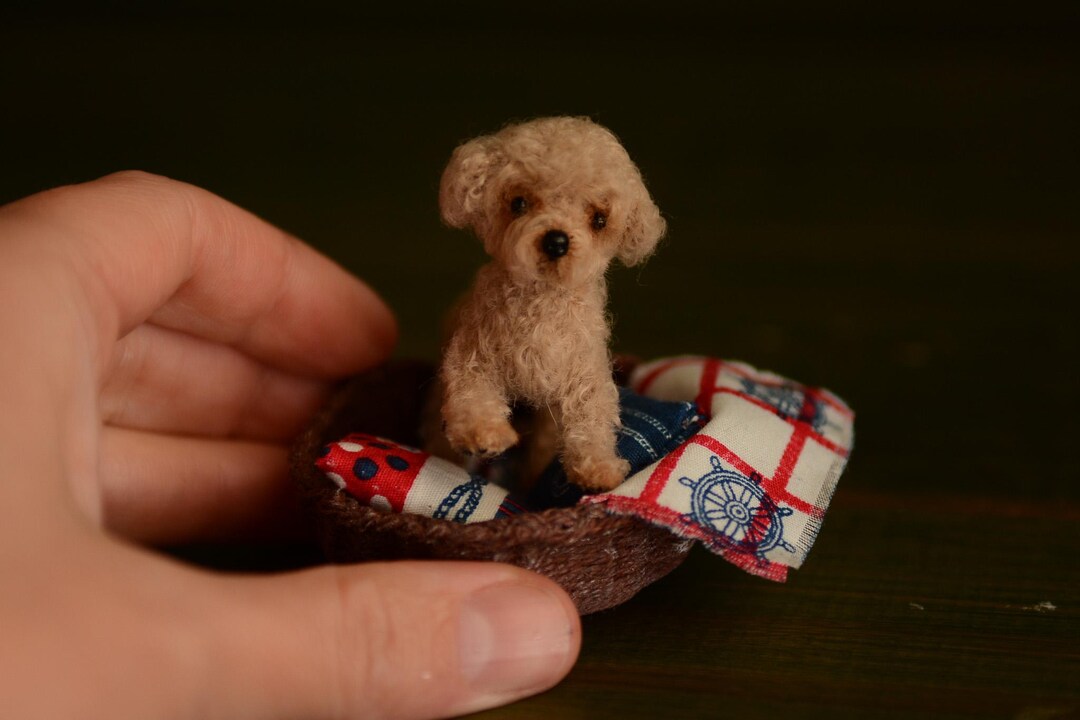 Realistic Puppy in the Basket Dollhouse Miniature, Pet Lover's Mini Dog ...