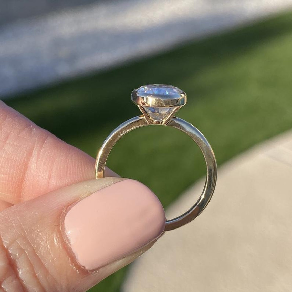 Oval Moissanite Proposal Ring Gold Bezel Set Women Ring 10 Etsy