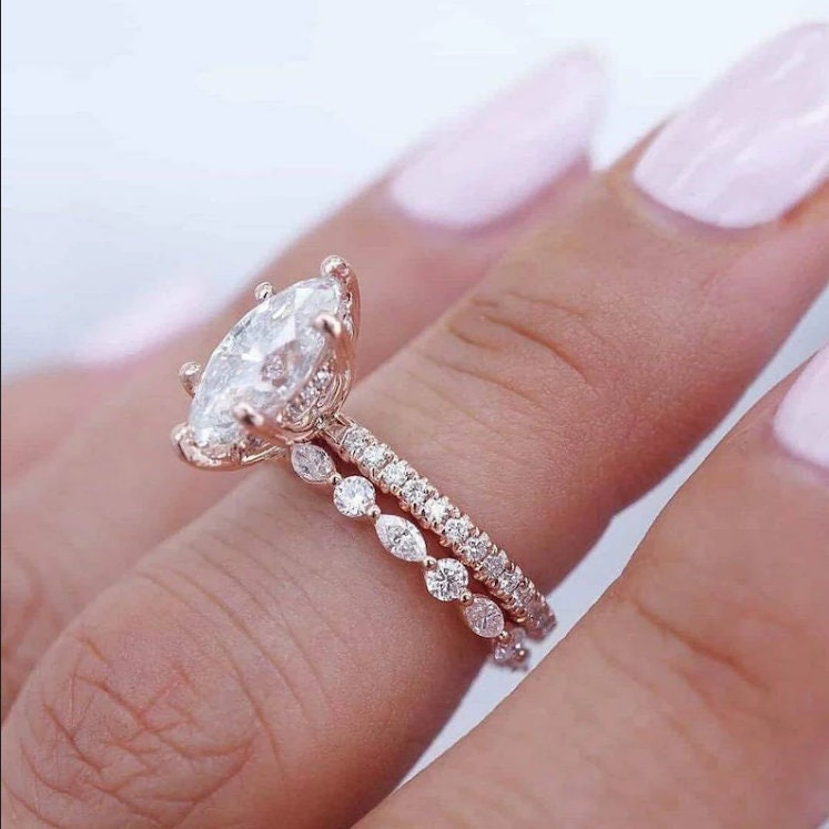 2.50 CT Marquise Cut Moissanite Bridal Engagement Ring Set | Etsy