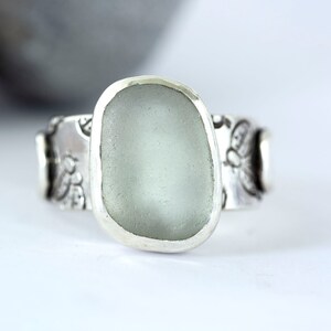 Light Gray Sea Glass Silver Ring Sz 8, Handmade Artisan Silver Beach ...