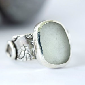 Light Gray Sea Glass Silver Ring Sz 8, Handmade Artisan Silver Beach ...