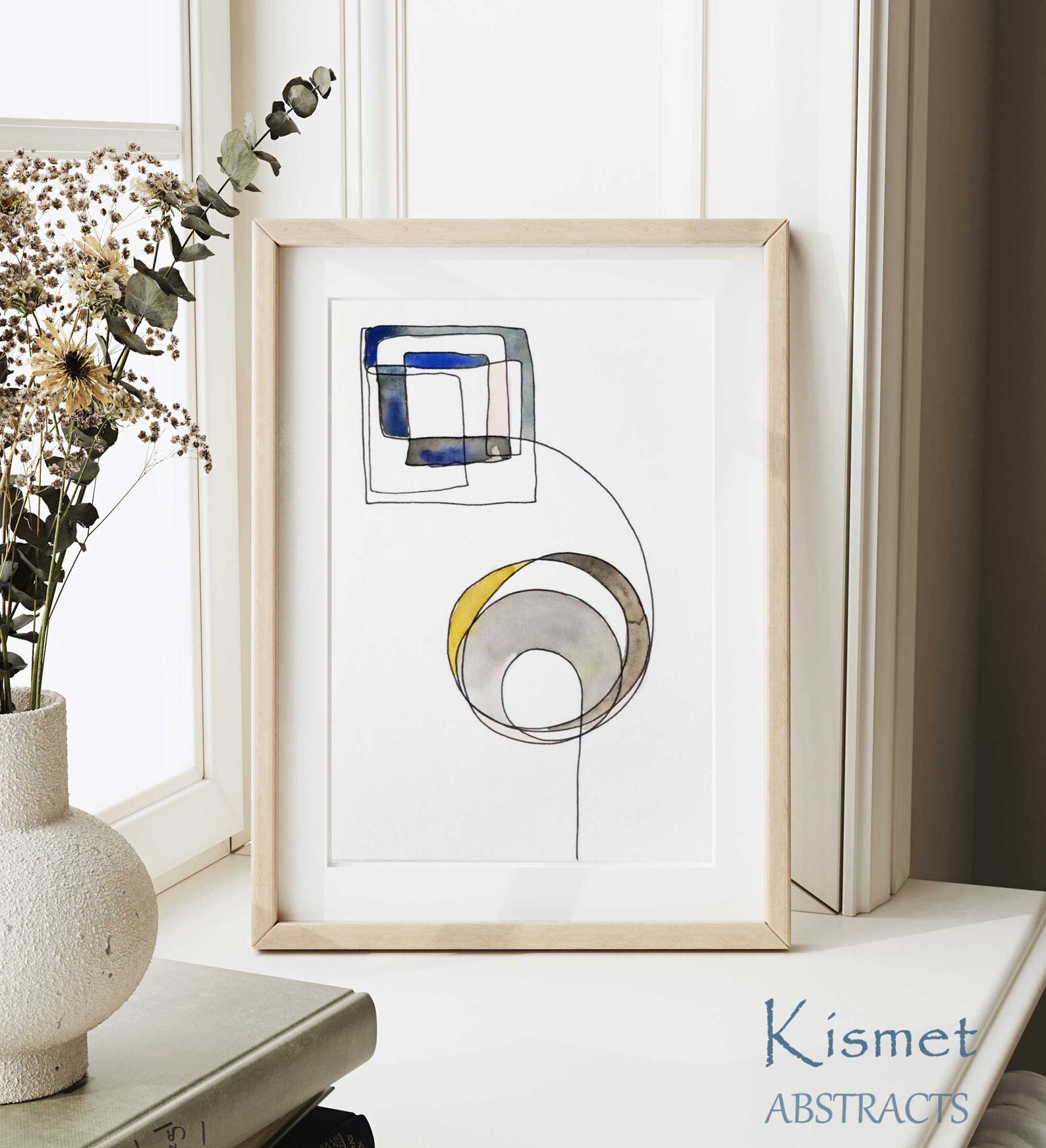 Abstract Lines and Color Shapes Painting in Neutral Hues, Minimalist ...