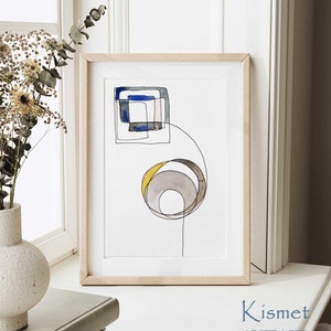 Abstract Lines and Color Shapes Painting in Neutral Hues, Minimalist ...
