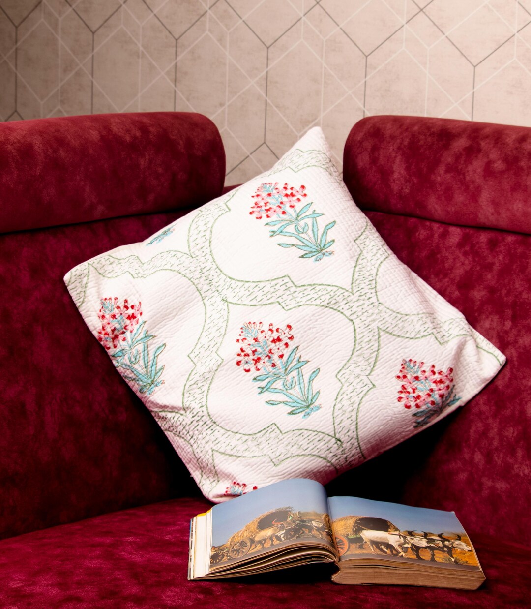 Handblock Print Square Floral Cotton Quilted Shams, Block Printed Euro ...