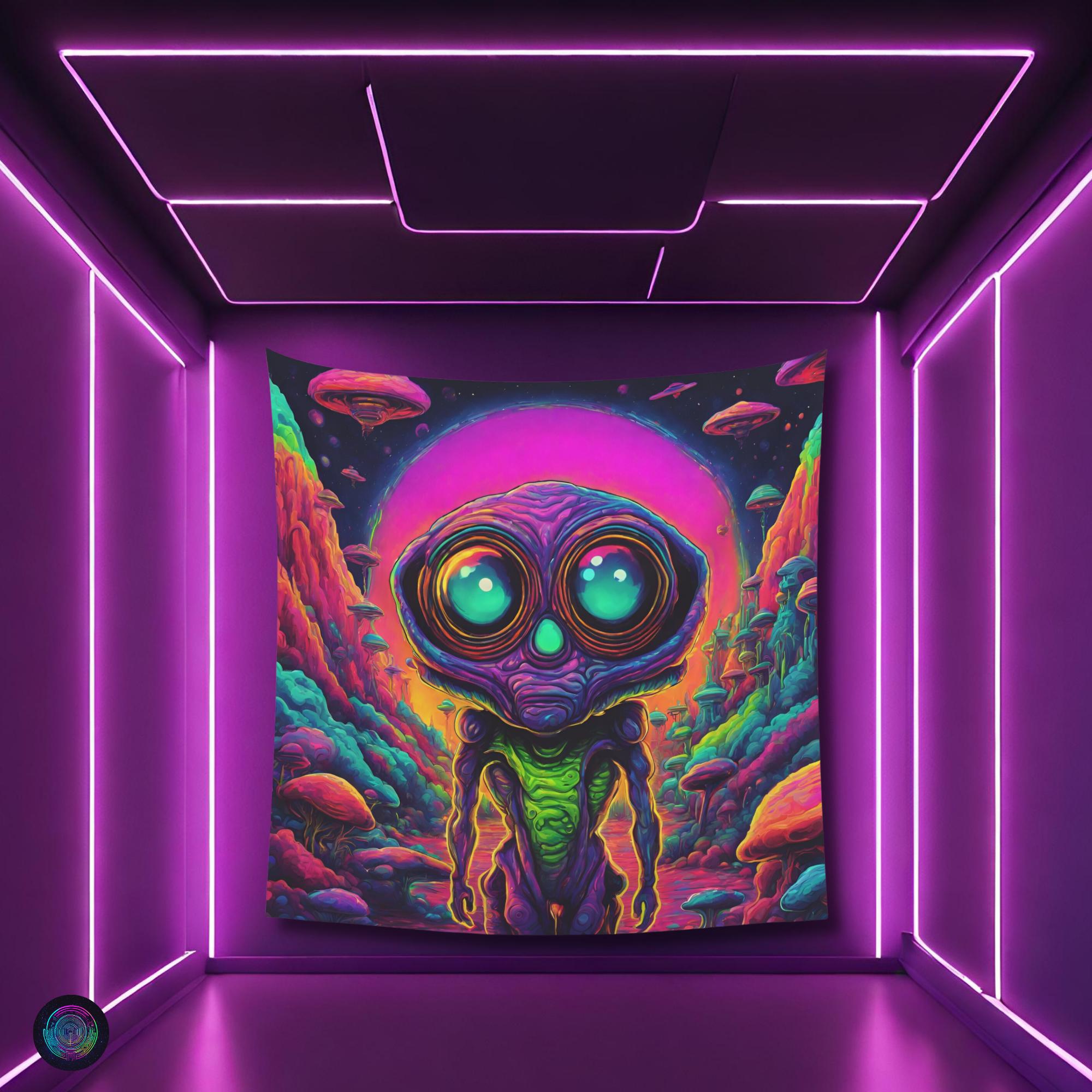 Psychedelic Trippy Cute Alien Black Light Reactive Tapestry, Psytrance ...