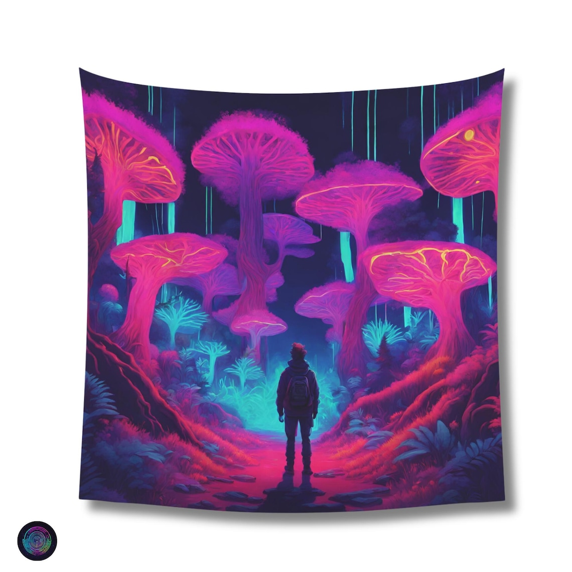 Psychedelic Floral Mushroom Forest Blacklight Reactive Tapestry ...