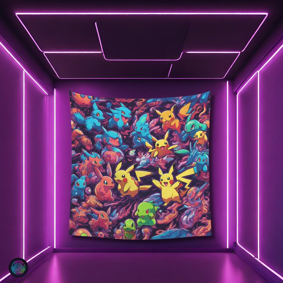 Pokémon Cartoon and Anime Tapestry: Neon Color & UV Reactive Black ...