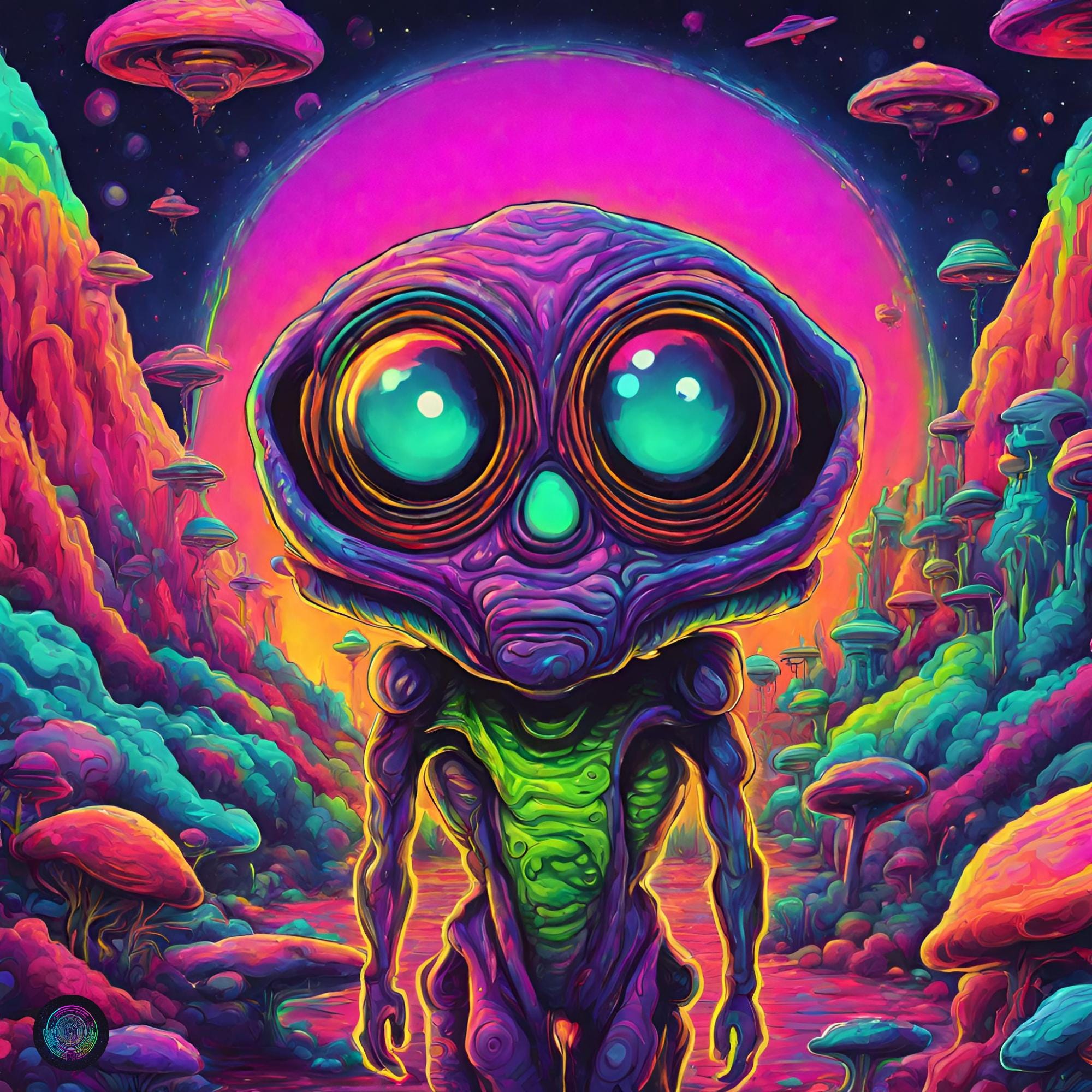 Psychedelic Trippy Cute Alien Black Light Reactive Tapestry, Psytrance ...