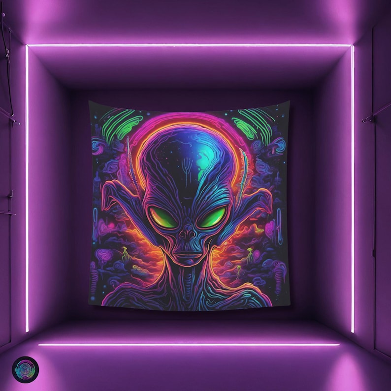 Psychedelic Alien Black Light Reactive Character Tapestry, Psytrance UV ...