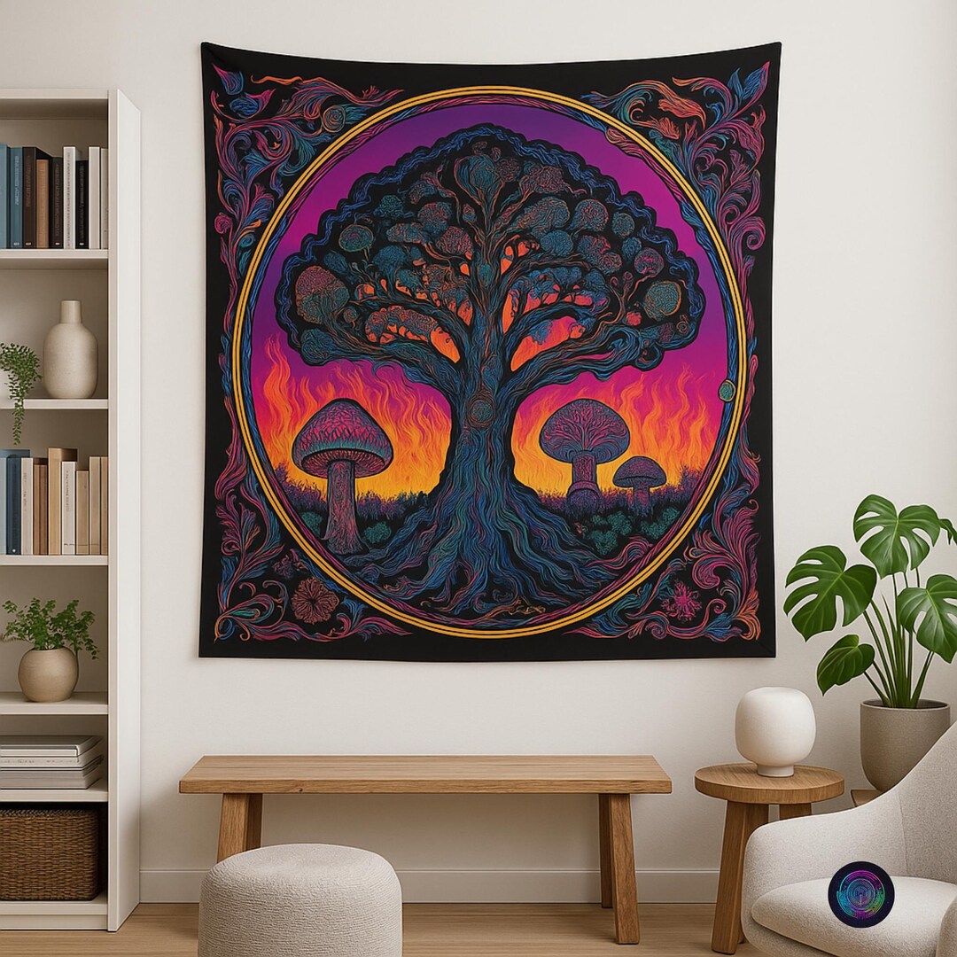 Psychedelic Tree of Life Tapestry: Trippy Mushroom Wall Art - Etsy