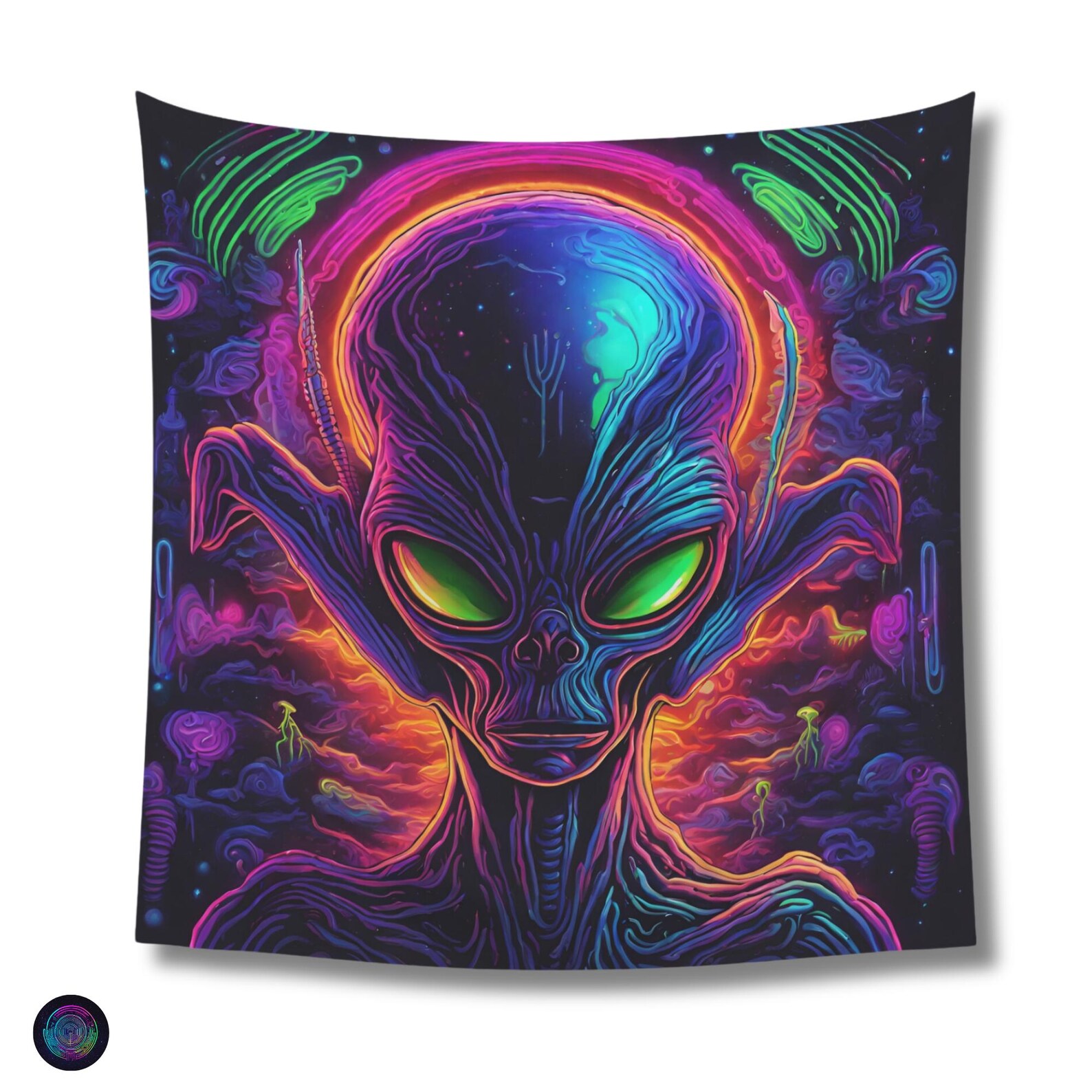 Psychedelic Alien Black Light Reactive Character Tapestry, Psytrance UV ...