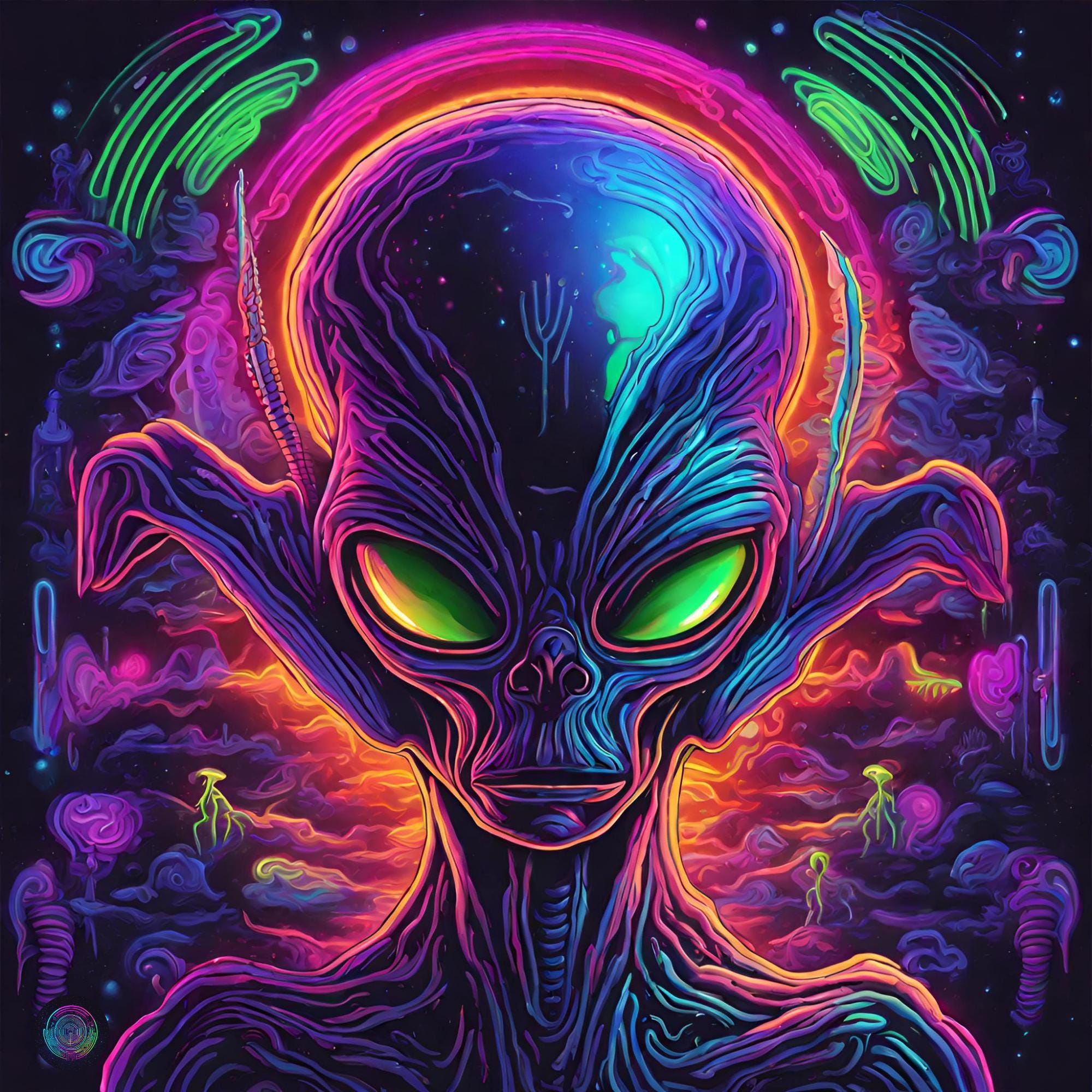 Psychedelic Alien Black Light Reactive Character Tapestry, Psytrance UV ...