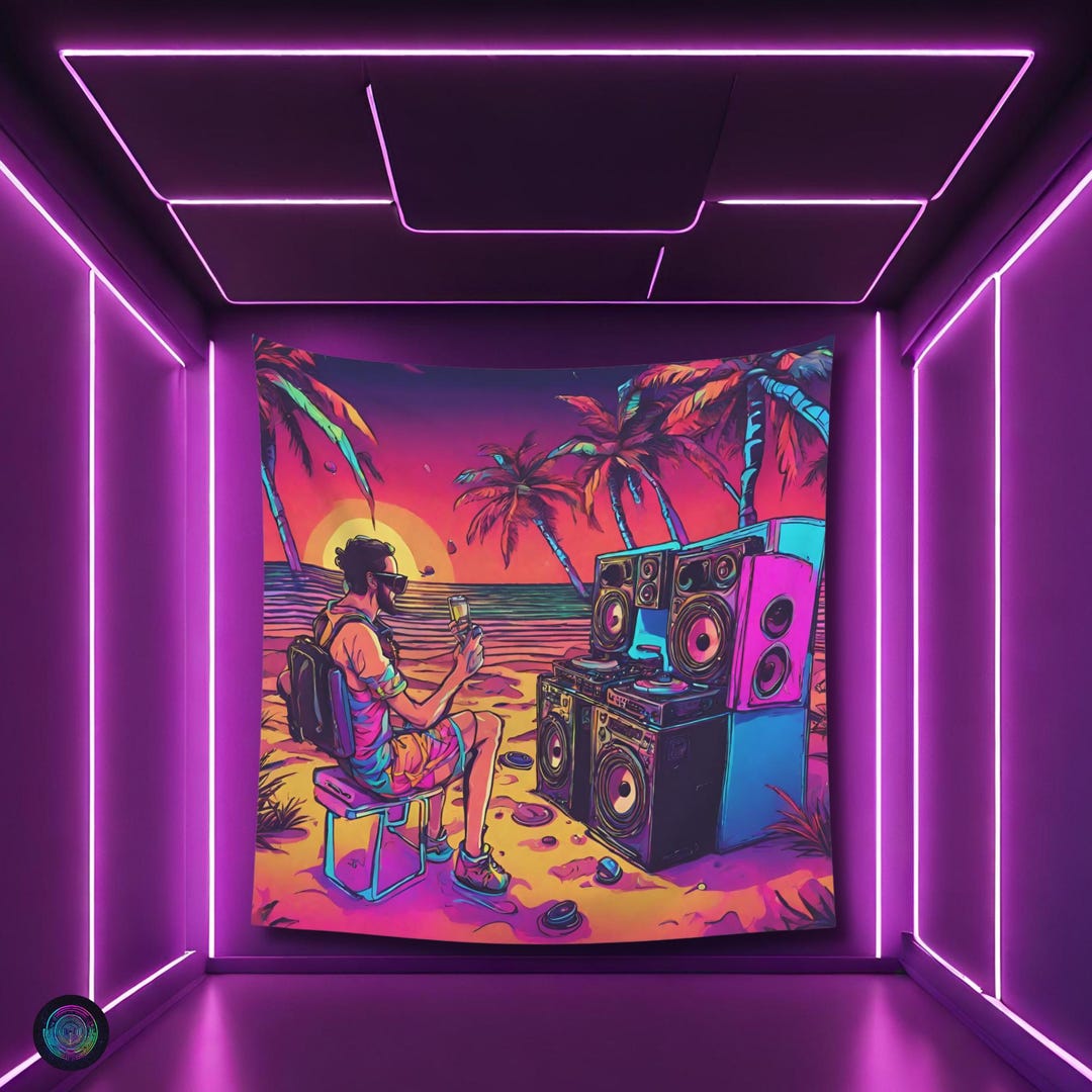 Psychedelic Trippy Beach Party Black Light Reactive Tapestry, Psytrance ...