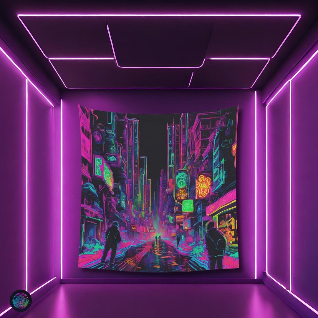 Psychedelic Japan Street Black Light Reactive Tapestry, Psytrance UV ...