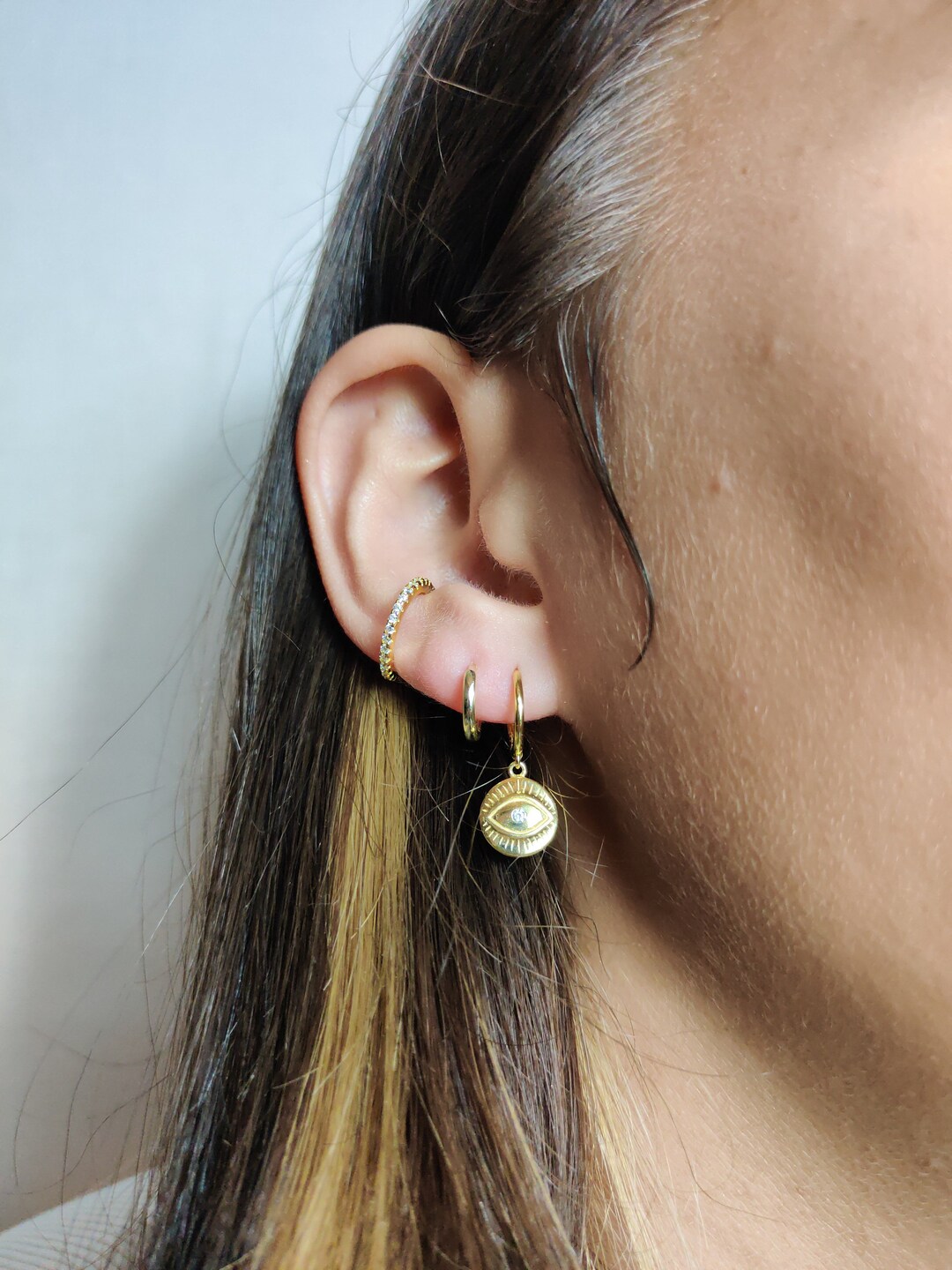 Creole Eyes Silver Plated Gold Little Earring Eye Shining Rhinestone ...
