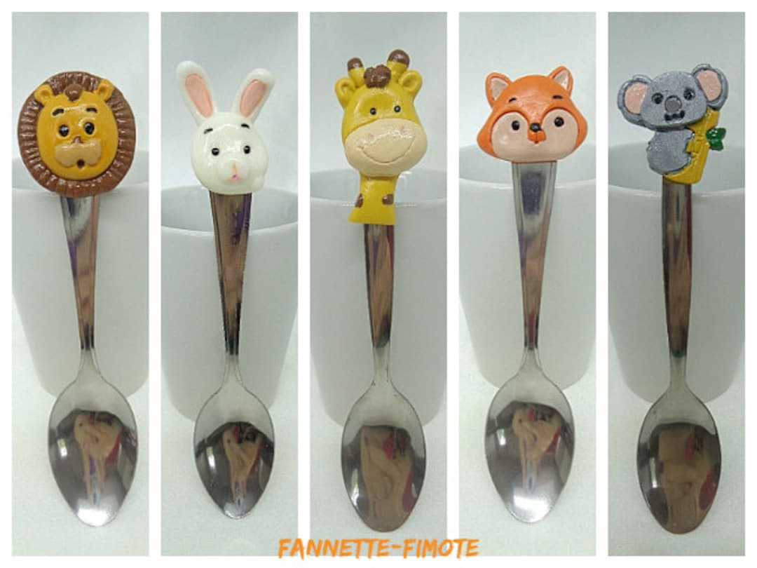 Stainless Steel Spoon Polymer Clay Fimo Forest Animals Choice of Lion ...