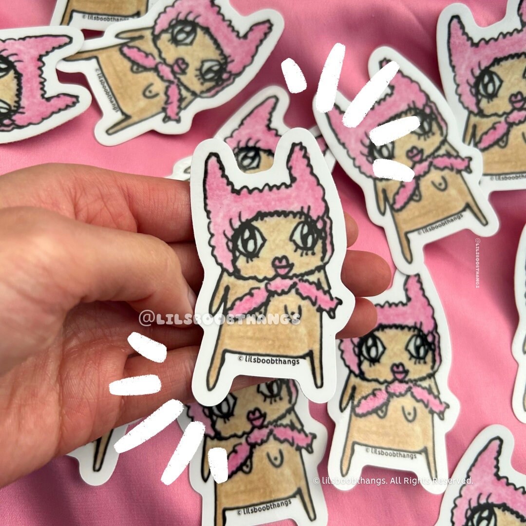 Kawaii Blob Sticker, Pink Cat Beanie Sticker, Women's March Pink Beanie ...