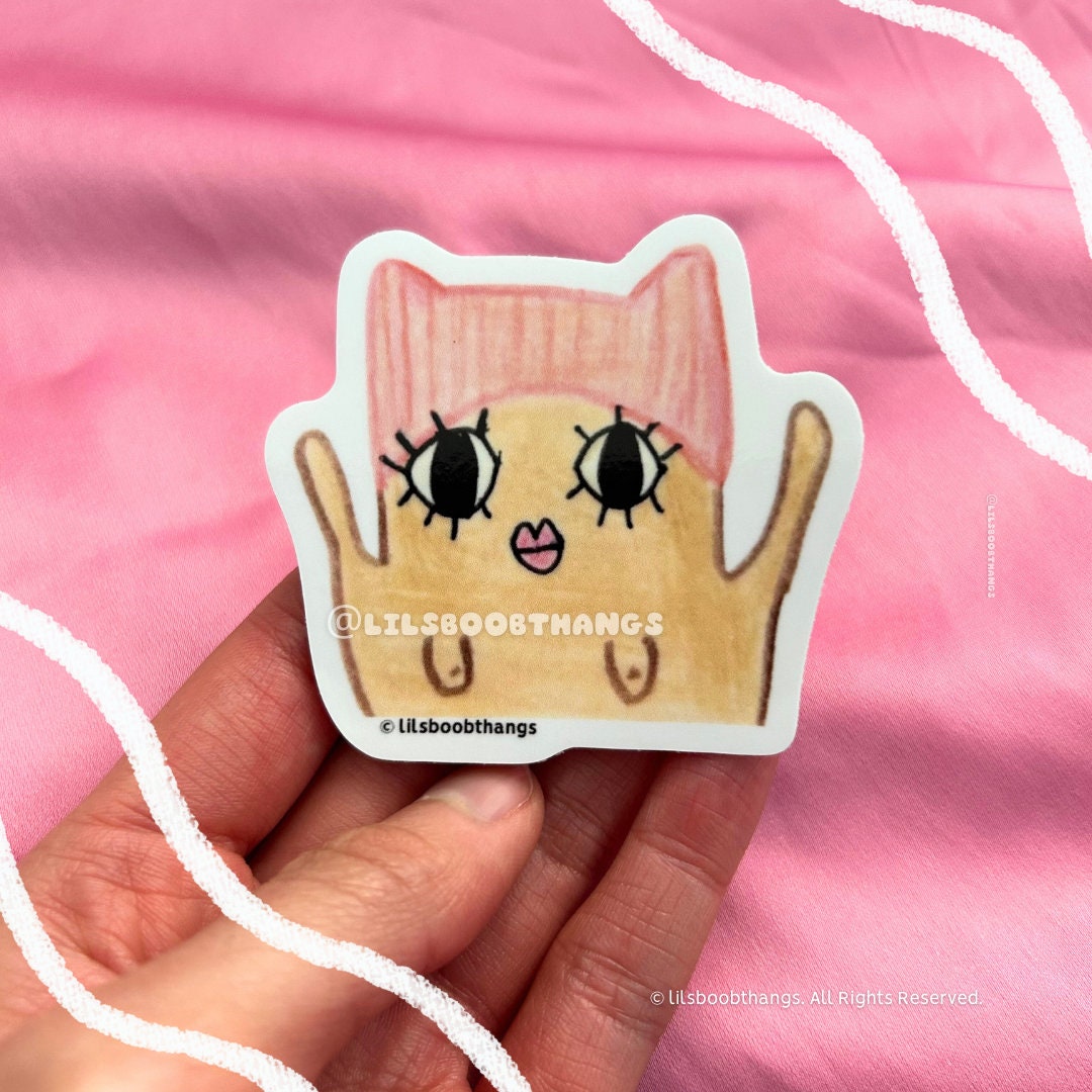 Kawaii Blob Sticker, Pink Cat Beanie Sticker, Women's March Pink Beanie ...