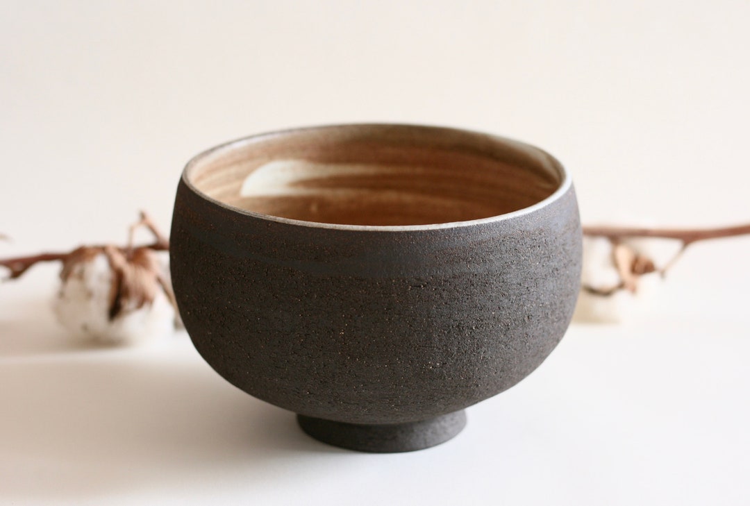 Handmade Black Rounded Ceramic Bowl | Pottery Serving Bowl | Japanese ...