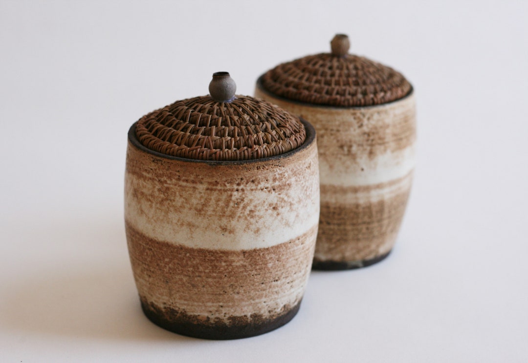 Handmade Pottery Jar With Pineneedle Lid | Lidded Ceramic Container ...