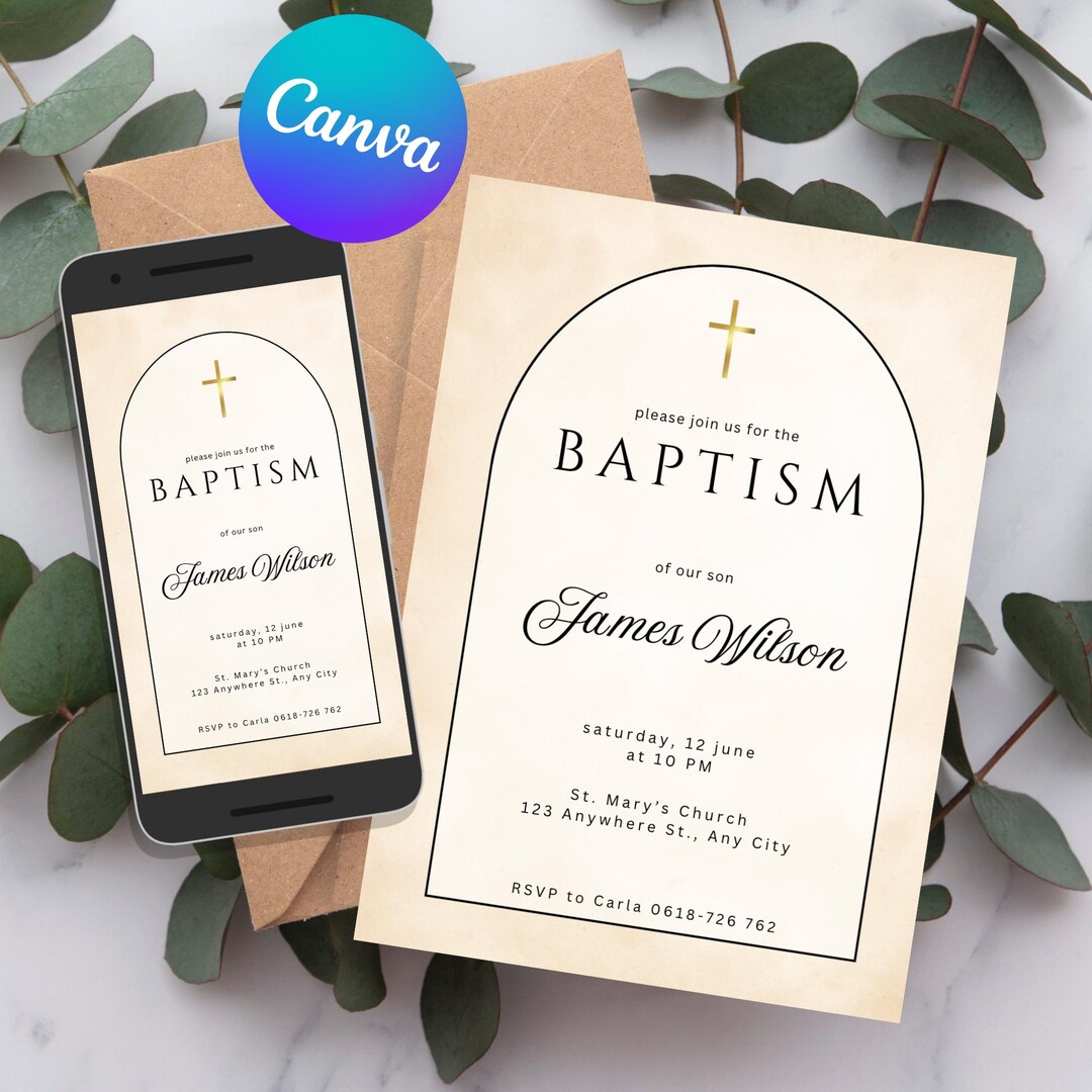 Editable Baptism Invitation Template, Arch Baptism Invite, Simple ...